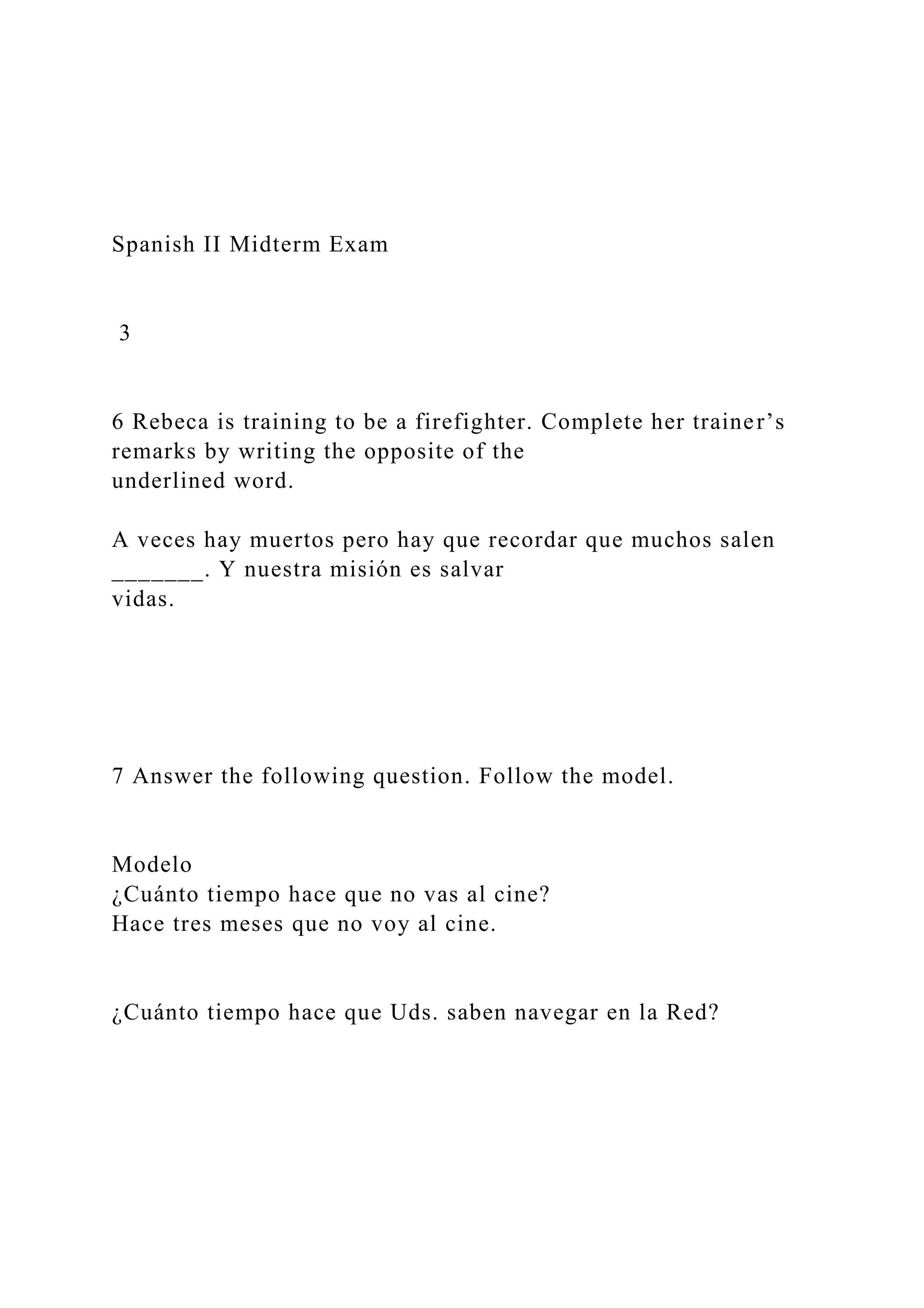 Spanish II Midterm Exam 1 Score ______ _____.docx
