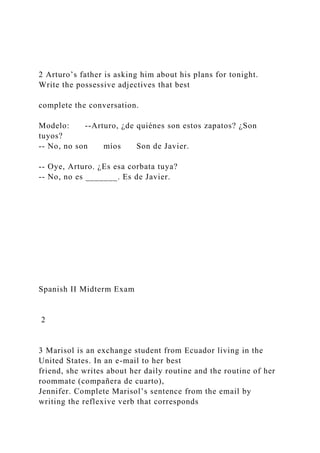 Spanish II Midterm Exam 1 Score ______ _____.docx