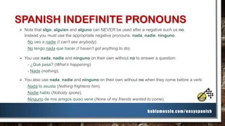 Spanish indefinite pronouns (Spanish grammar and practice). | PPSX