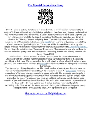 Spanish Inquisition Essay | PDF | Christianity | Religion & Spirituality