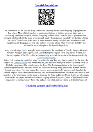 Spanish Inquisition Essay | PDF | Christianity | Religion & Spirituality
