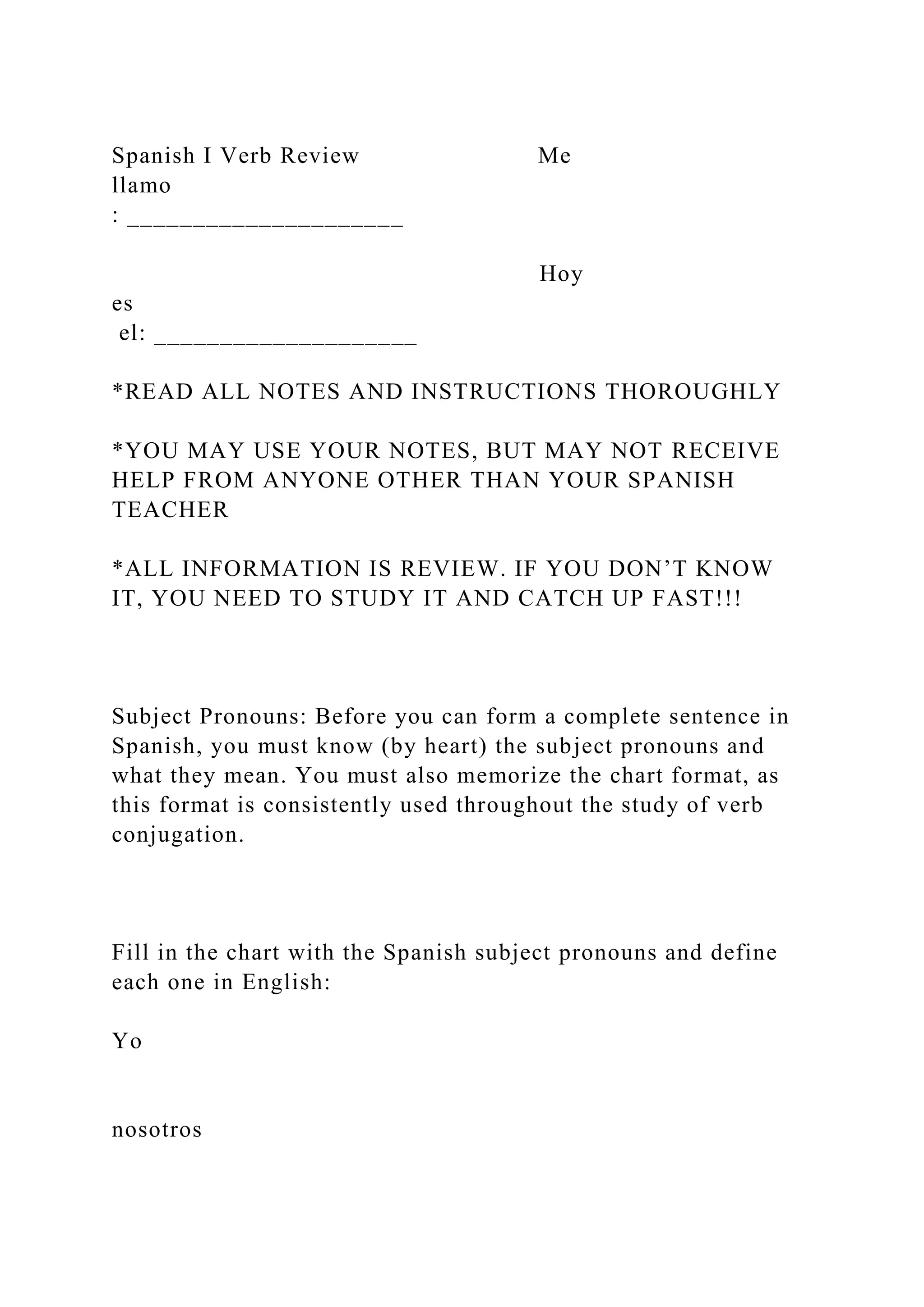 Spanish I Verb Review Me llamo _________.docx