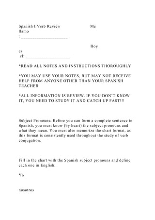 Spanish I Verb Review Me llamo _________.docx