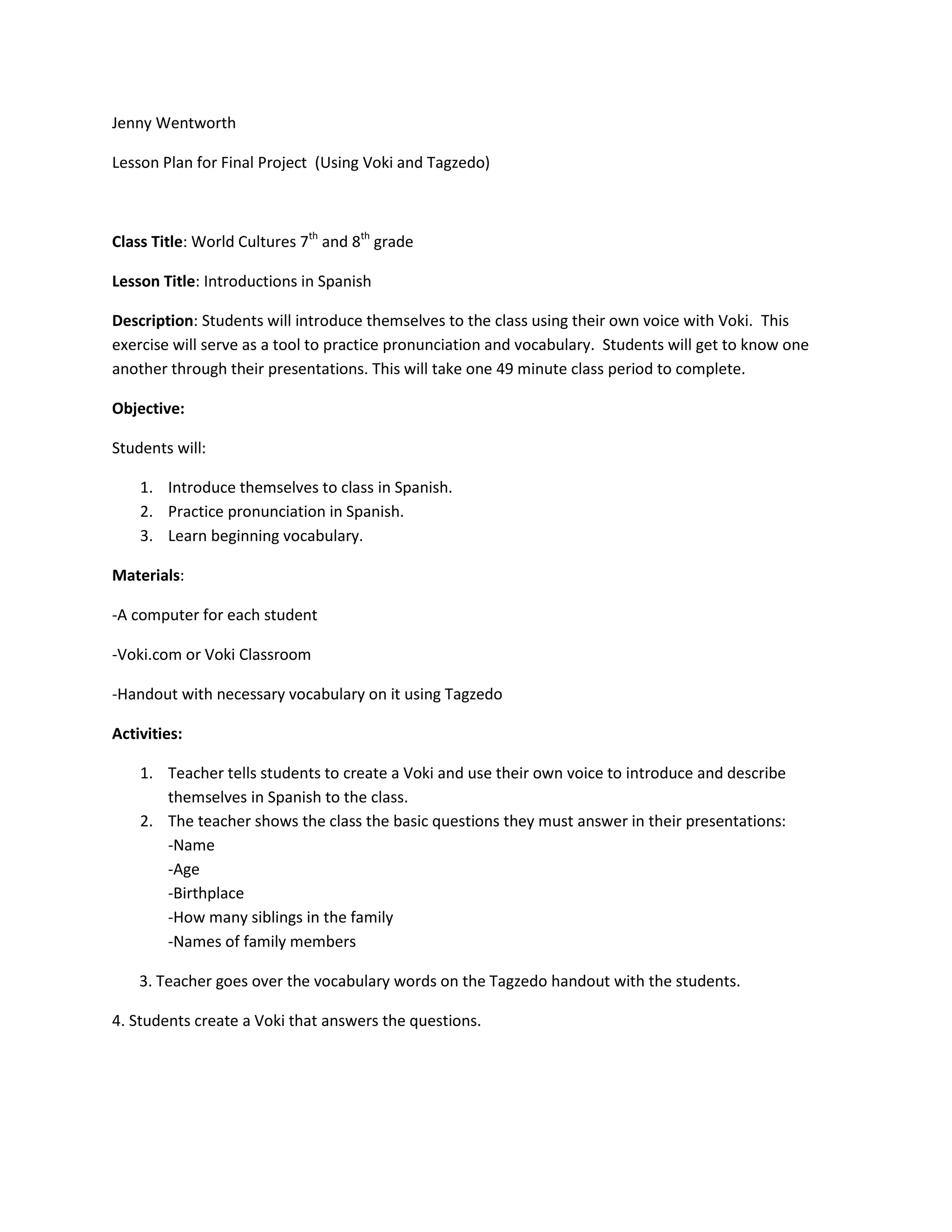 Spanish lesson plan | PDF