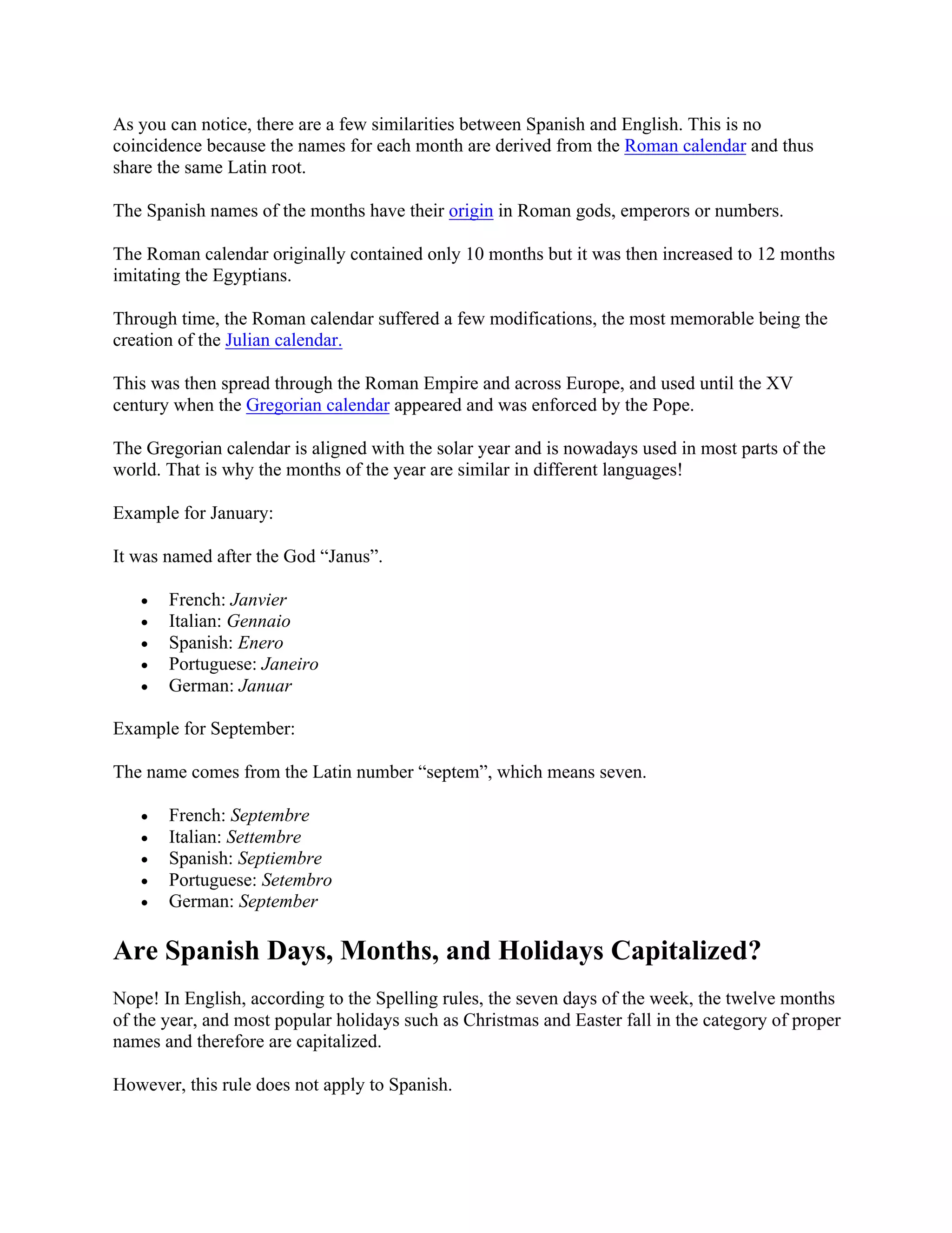 Spanish Months of the Year | PDF