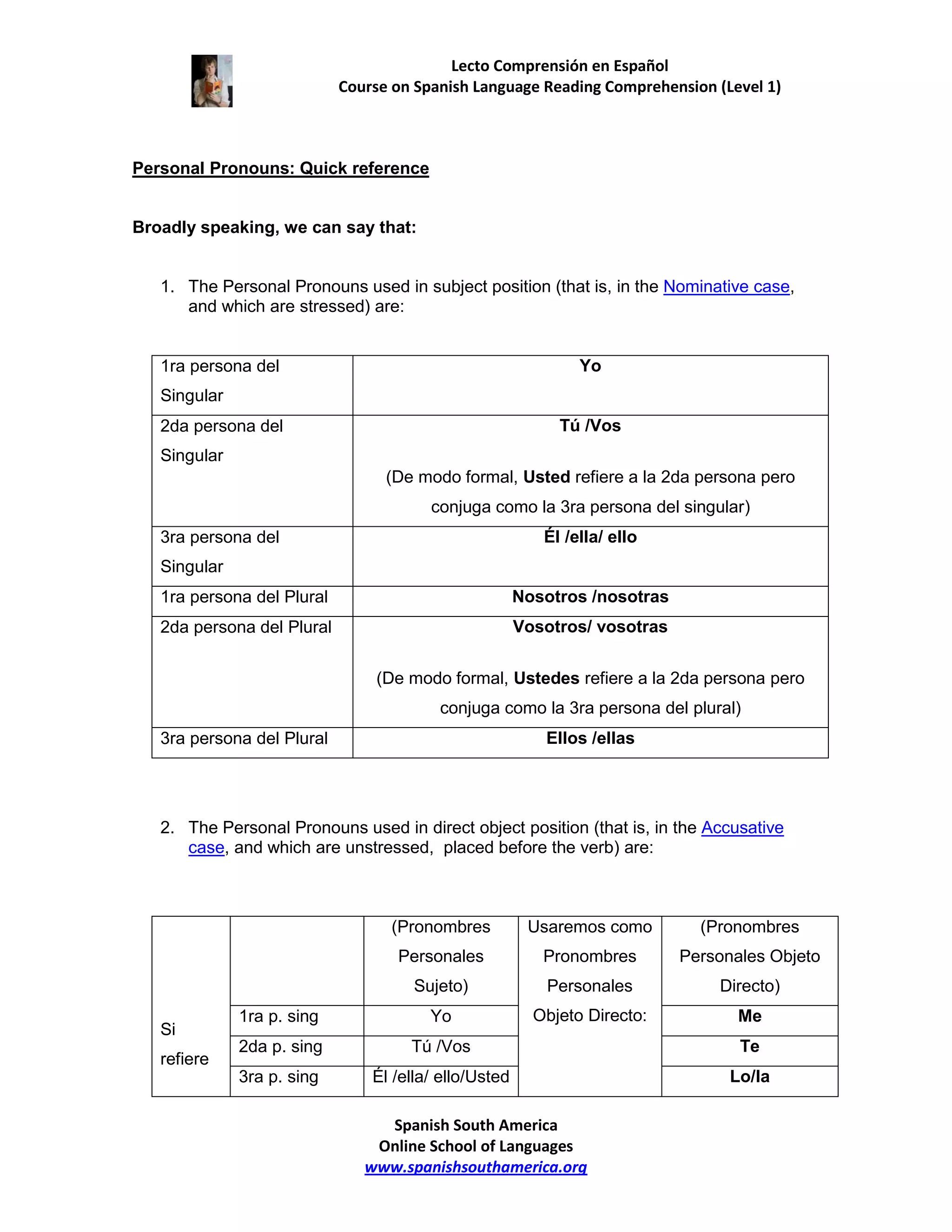Spanish personal pronouns | PDF