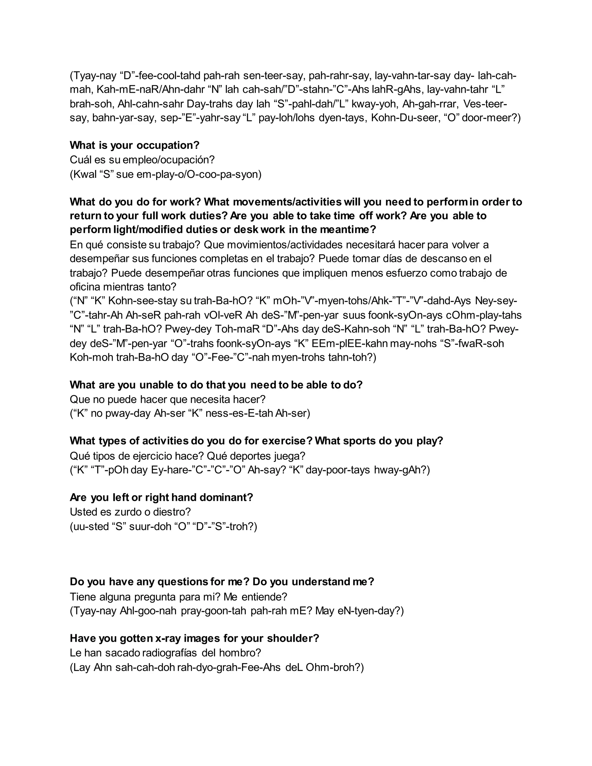 Spanish phrases for PTs | DOCX