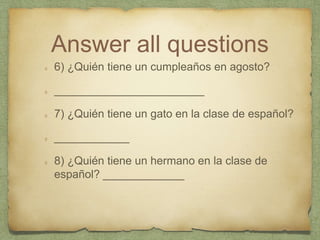 Spanish 1 Question words- Ms. Vanko | PPT