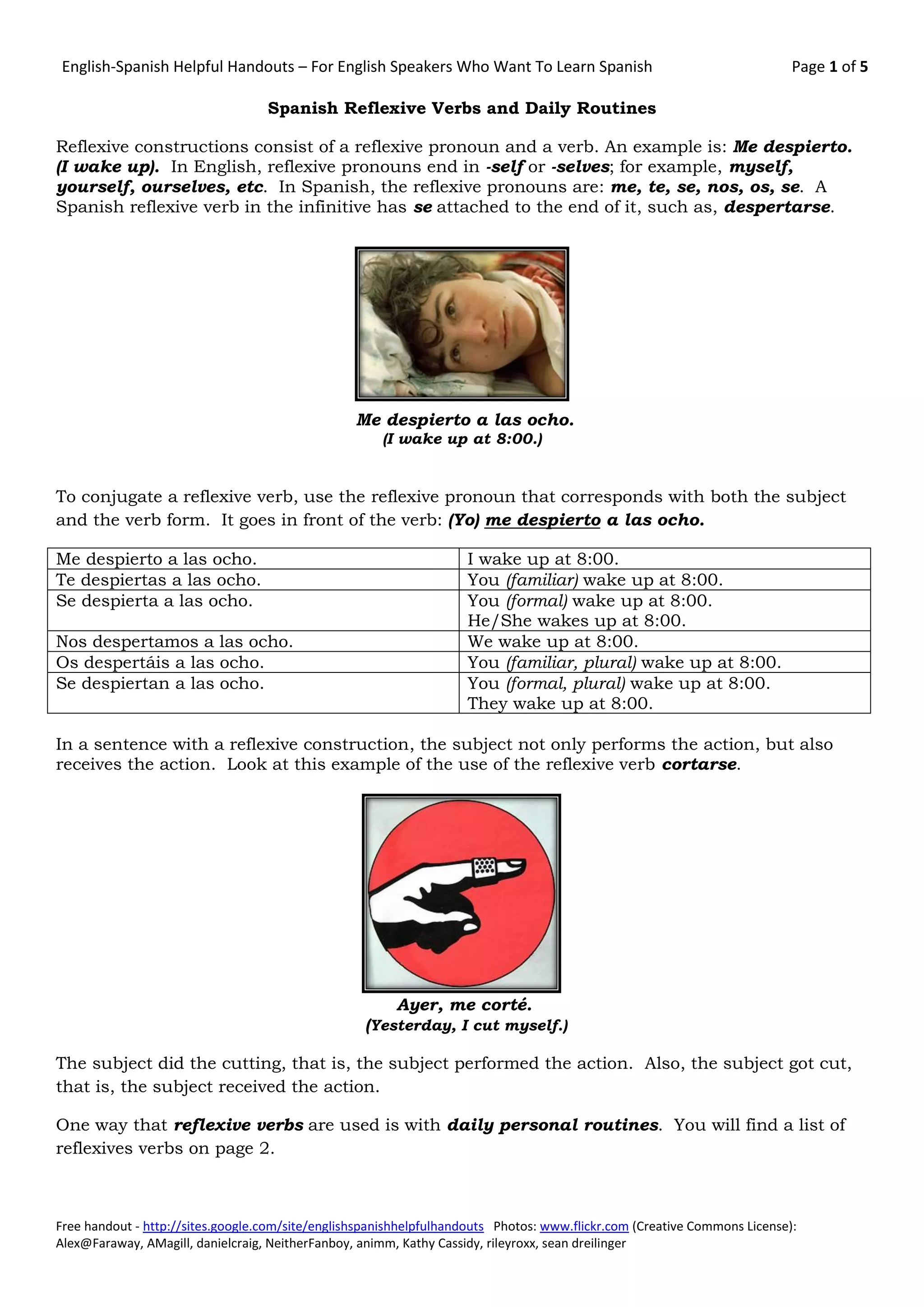 Spanish reflexive verbs and daily routines | PDF