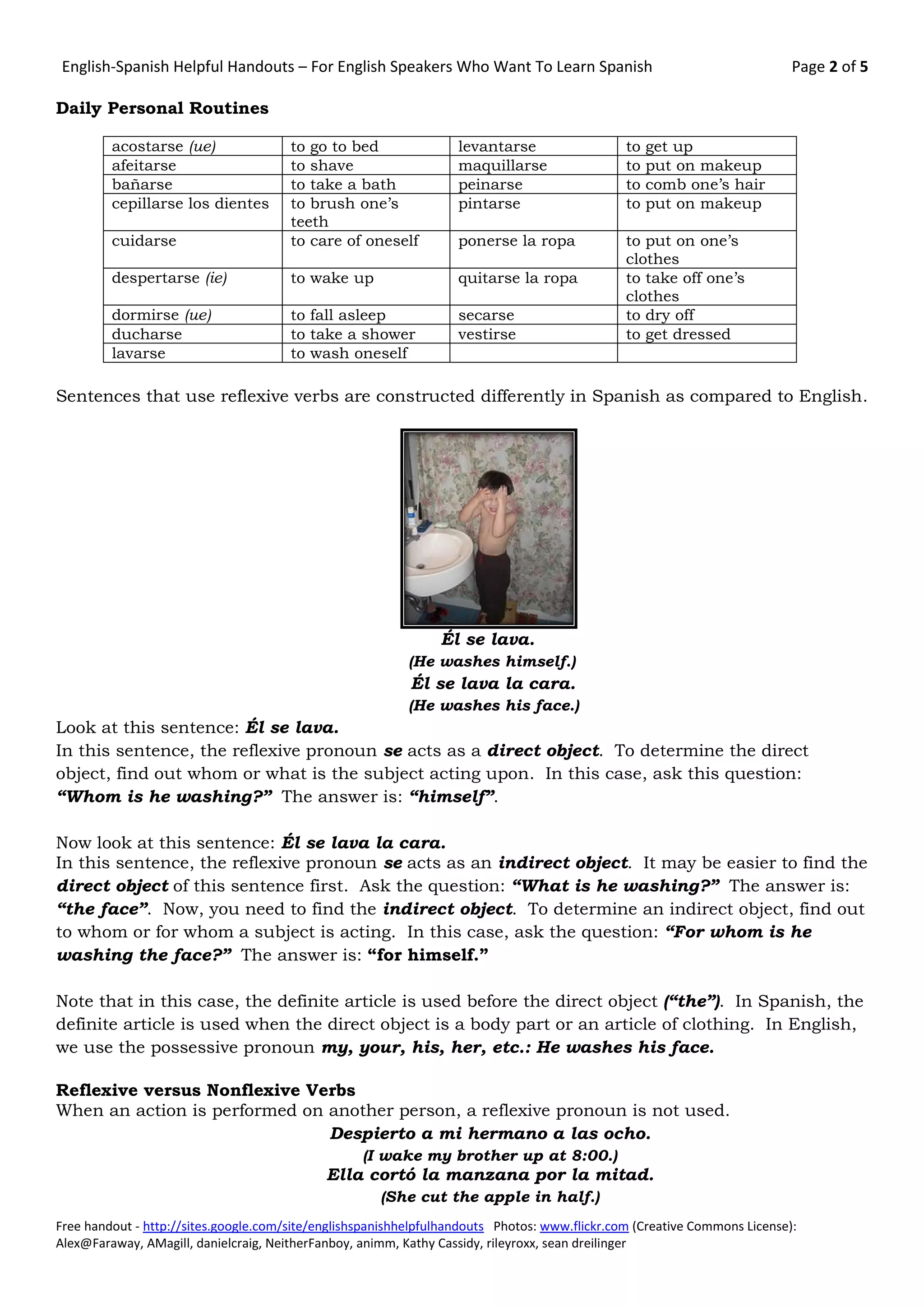 Spanish reflexive verbs and daily routines | PDF
