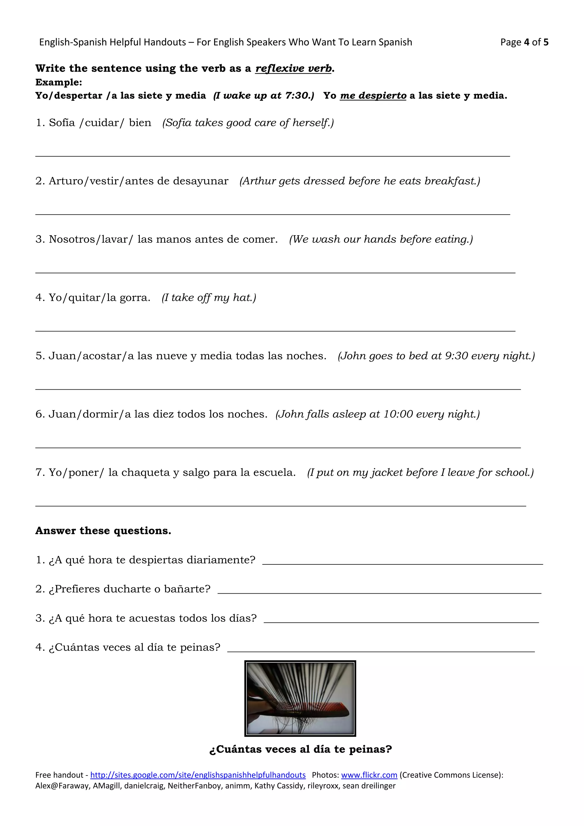 Spanish reflexive verbs and daily routines | PDF