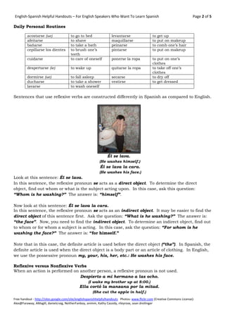 Spanish reflexive verbs and daily routines | PDF