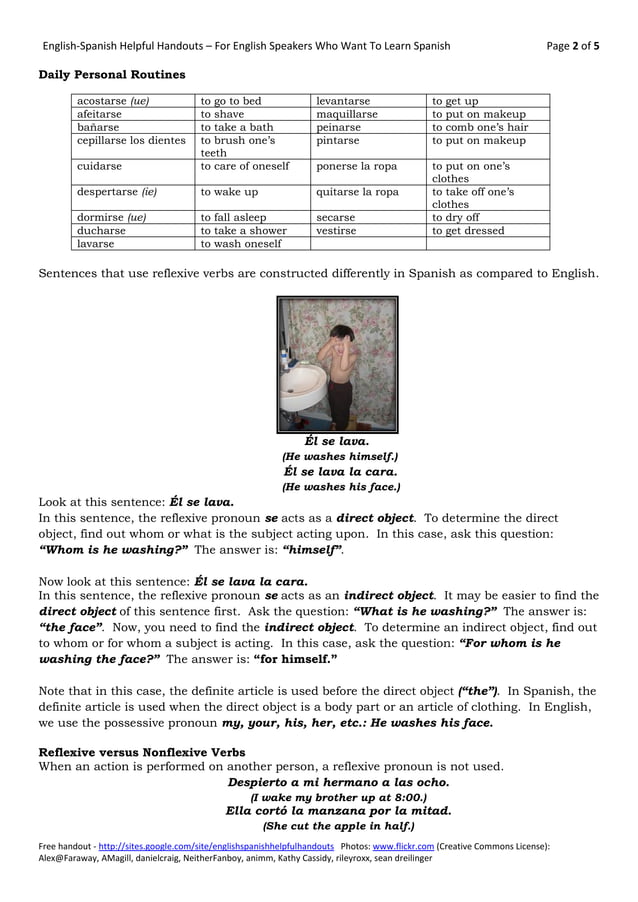Spanish reflexive verbs and daily routines | PDF