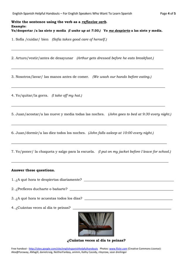 Spanish reflexive verbs and daily routines | PDF