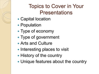 Spanish Speaking Countries Travel Log Presentation | PPTX | Geography ...