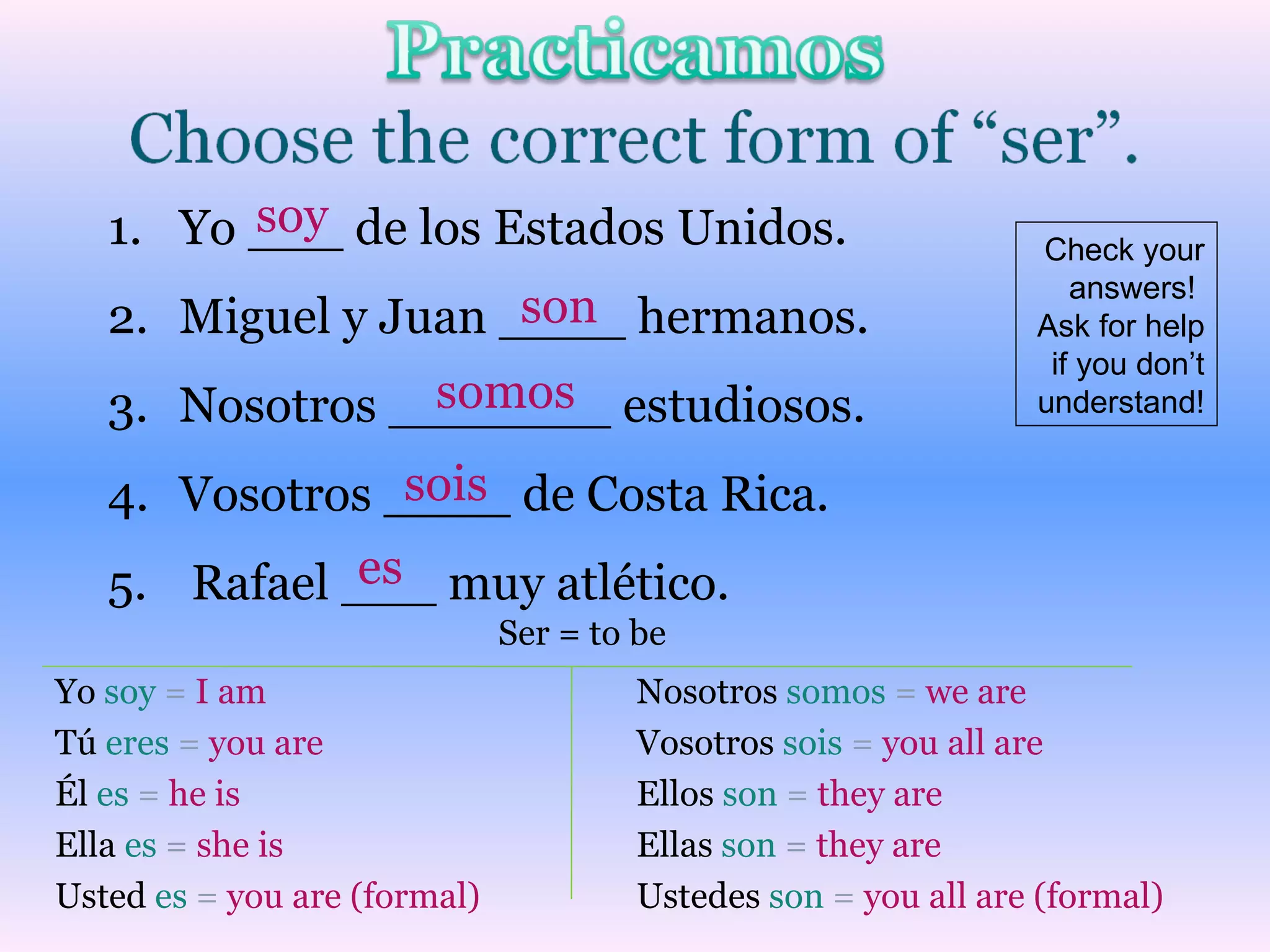 Spanish subjectpronounsandserpowerpoint | PPT