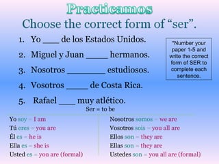 Spanish subjectpronounsandserpowerpoint | PPT