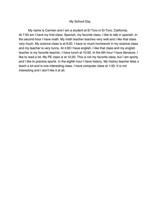 Spanish Translation My School Day Pdf