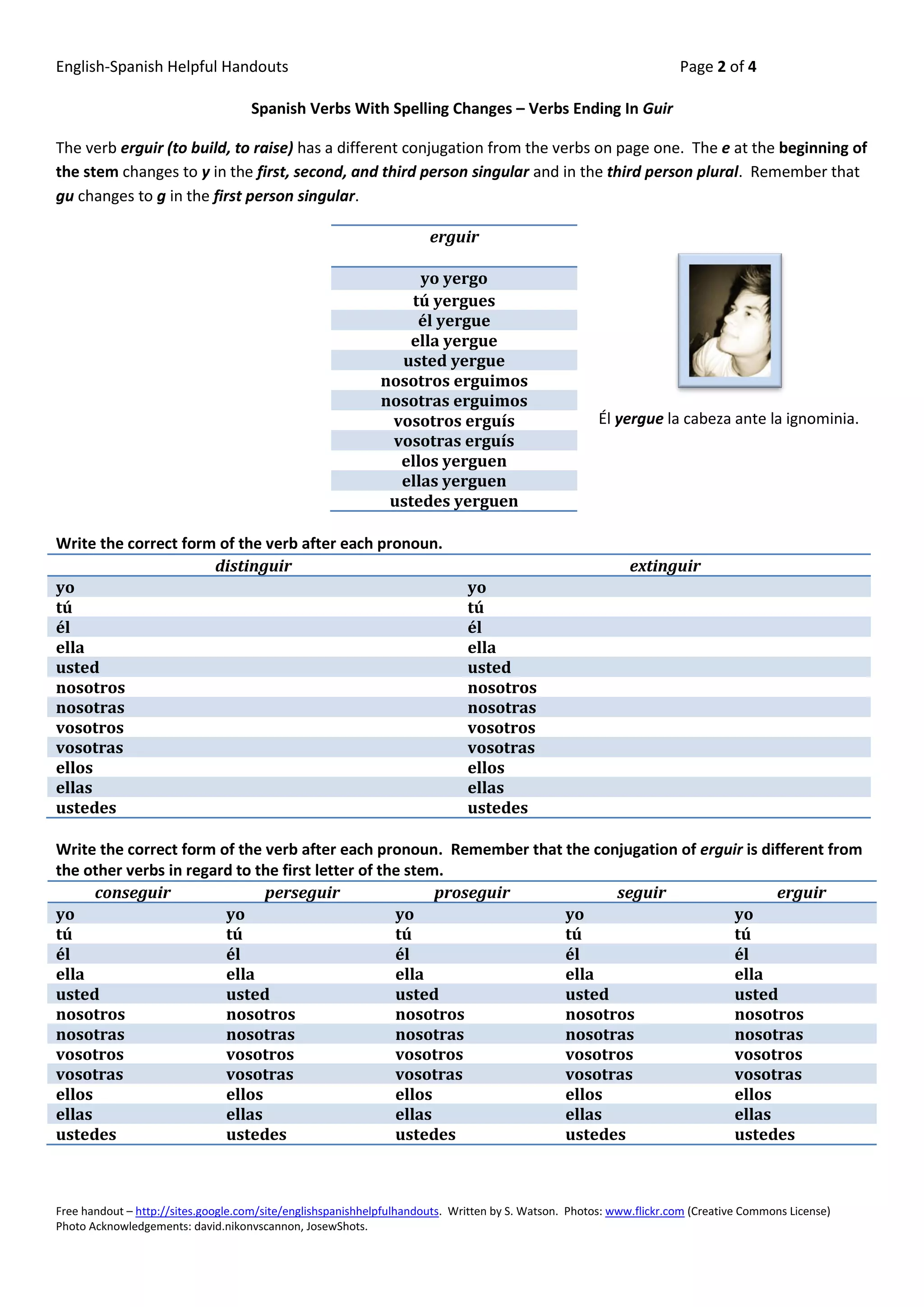 Spanish verbs with spelling changes verbs ending in guir | PDF