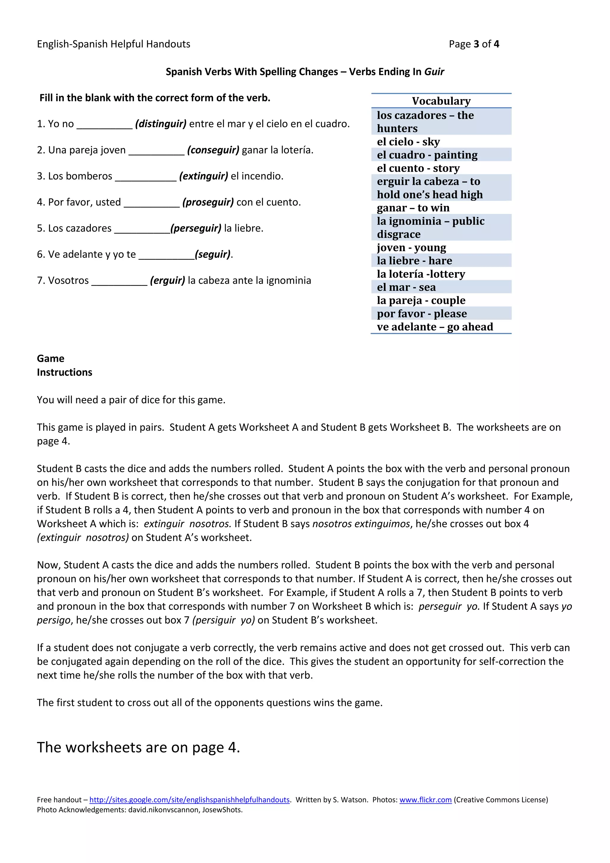 Spanish verbs with spelling changes verbs ending in guir | PDF