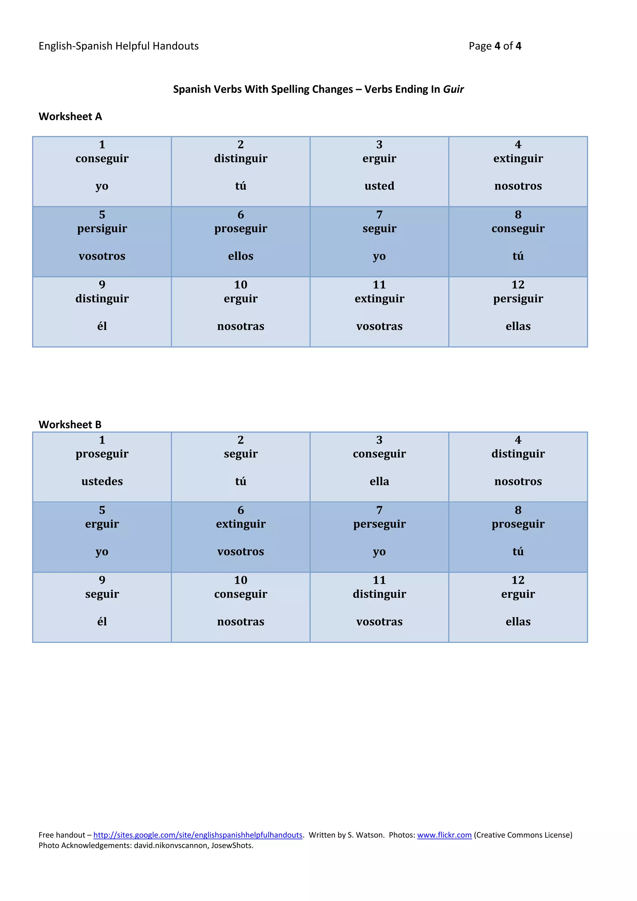 Spanish verbs with spelling changes verbs ending in guir | PDF