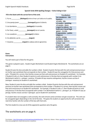 Spanish verbs with spelling changes verbs ending in guir | PDF