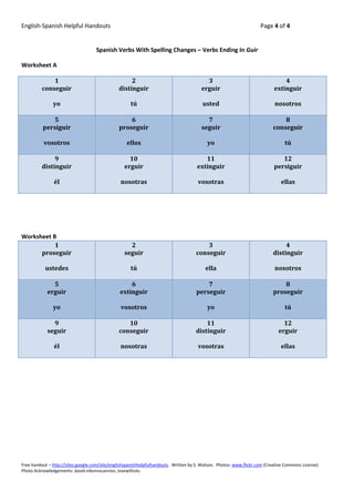 Spanish verbs with spelling changes verbs ending in guir | PDF