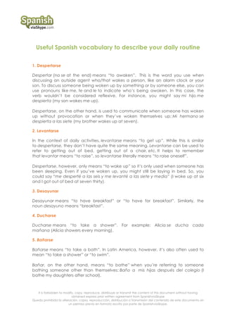 Spanish vocabulary for daily routine | PDF