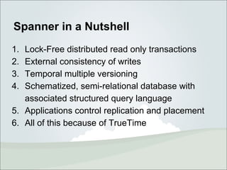 An Overview of Spanner: Google's Globally Distributed Database | PDF | Databases | Computer ...