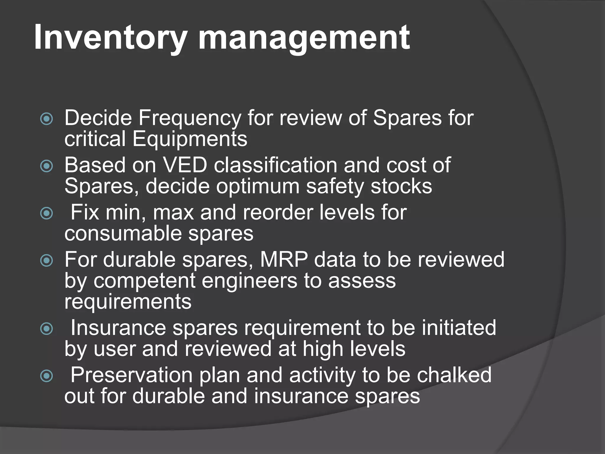 Spare parts control for maintenance purposes | PPTX