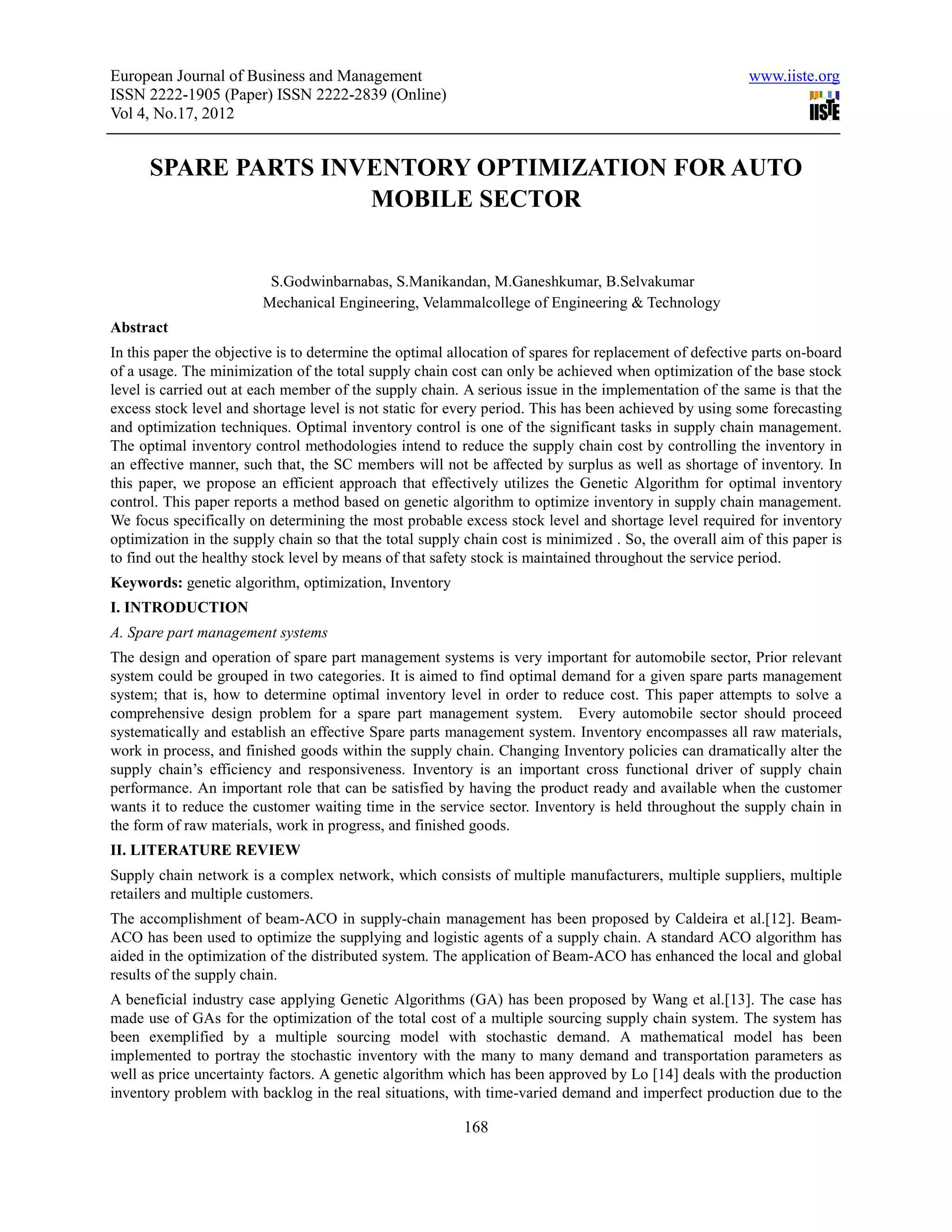 Spare parts inventory optimization for auto mobile sector | PDF