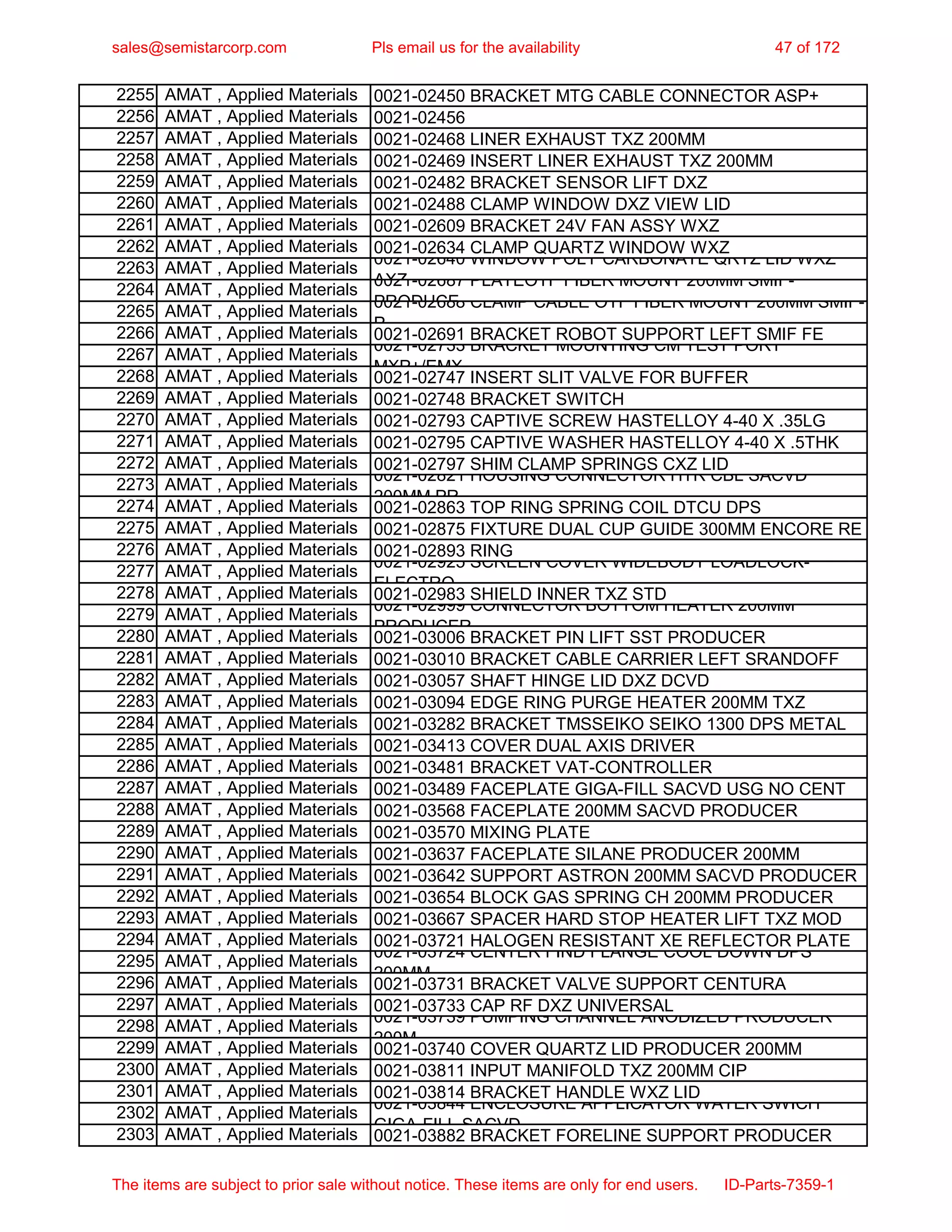 Spare Parts List-AMAT, Applied Materials | PDF