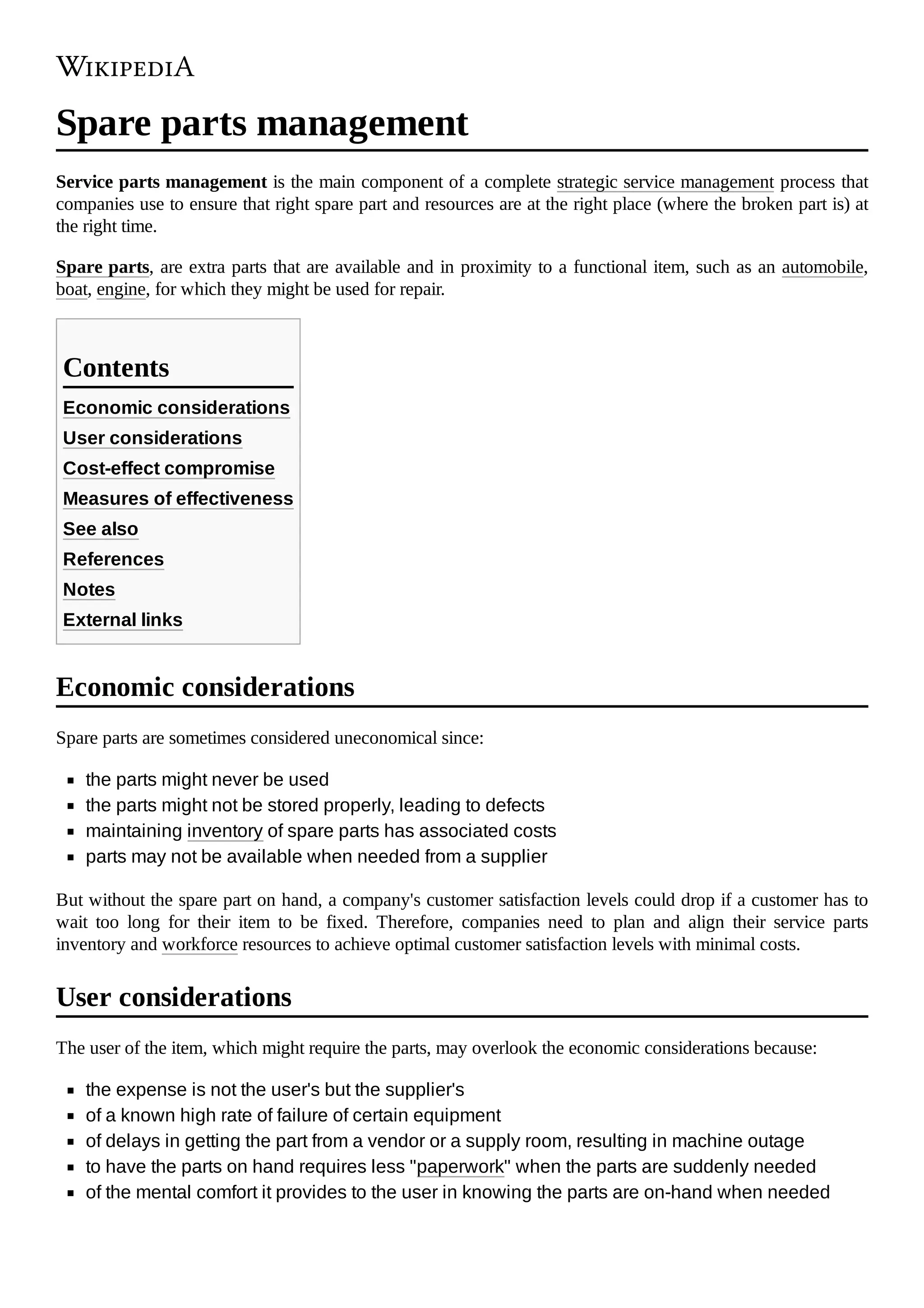 Spare parts management | PDF
