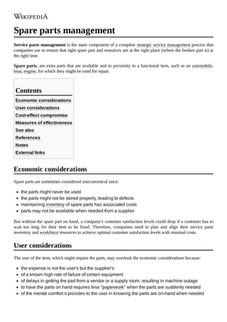 Spare parts management | PDF