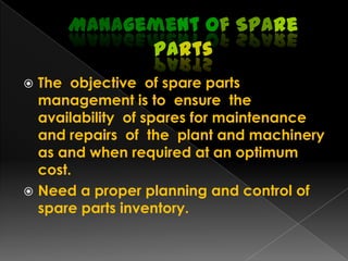Spares criticality assessment methods & equipment overhaul ...