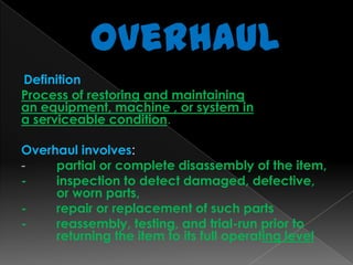 Spares criticality assessment methods & equipment overhaul ...
