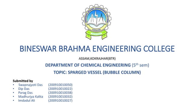 Sparged Vessel Presentation 5th Sem.pptx | Chemistry | Science