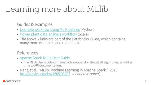 Apache® Spark™ MLlib: From Quick Start to Scikit-Learn | PPT