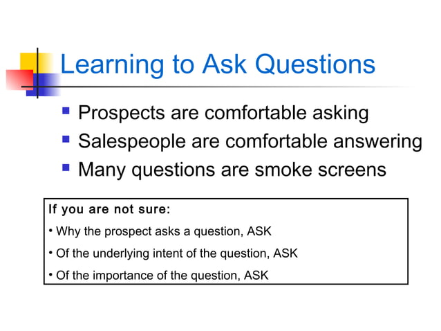 Selling Smart Workshop - Questioning Technique - Asking the Right ...