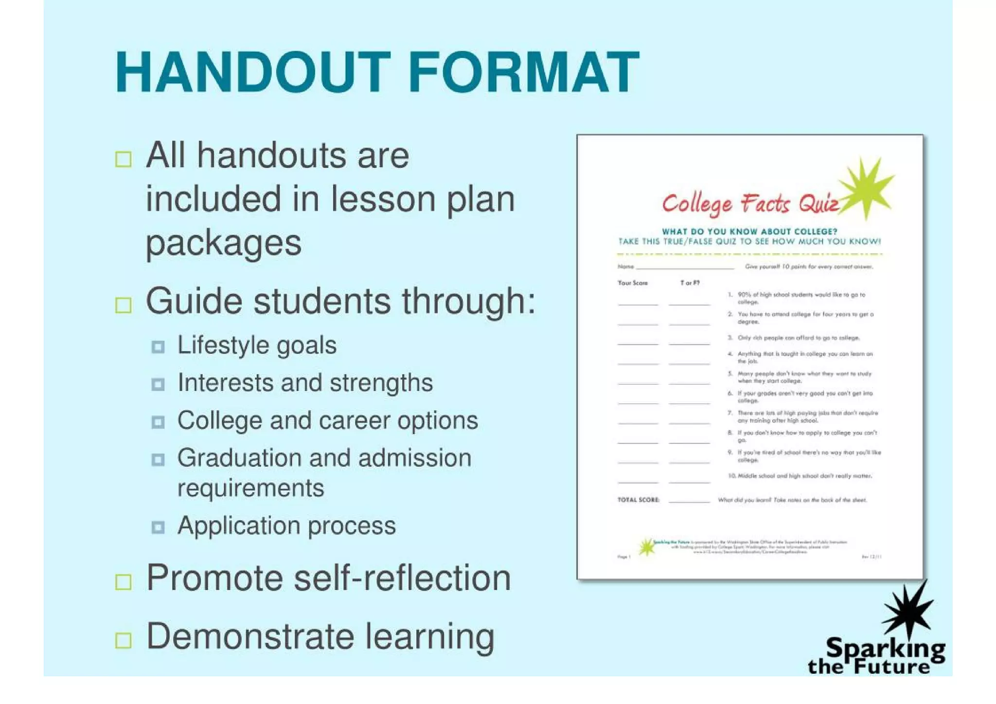 Sparking The Future College Preparation Lesson Plans | PDF