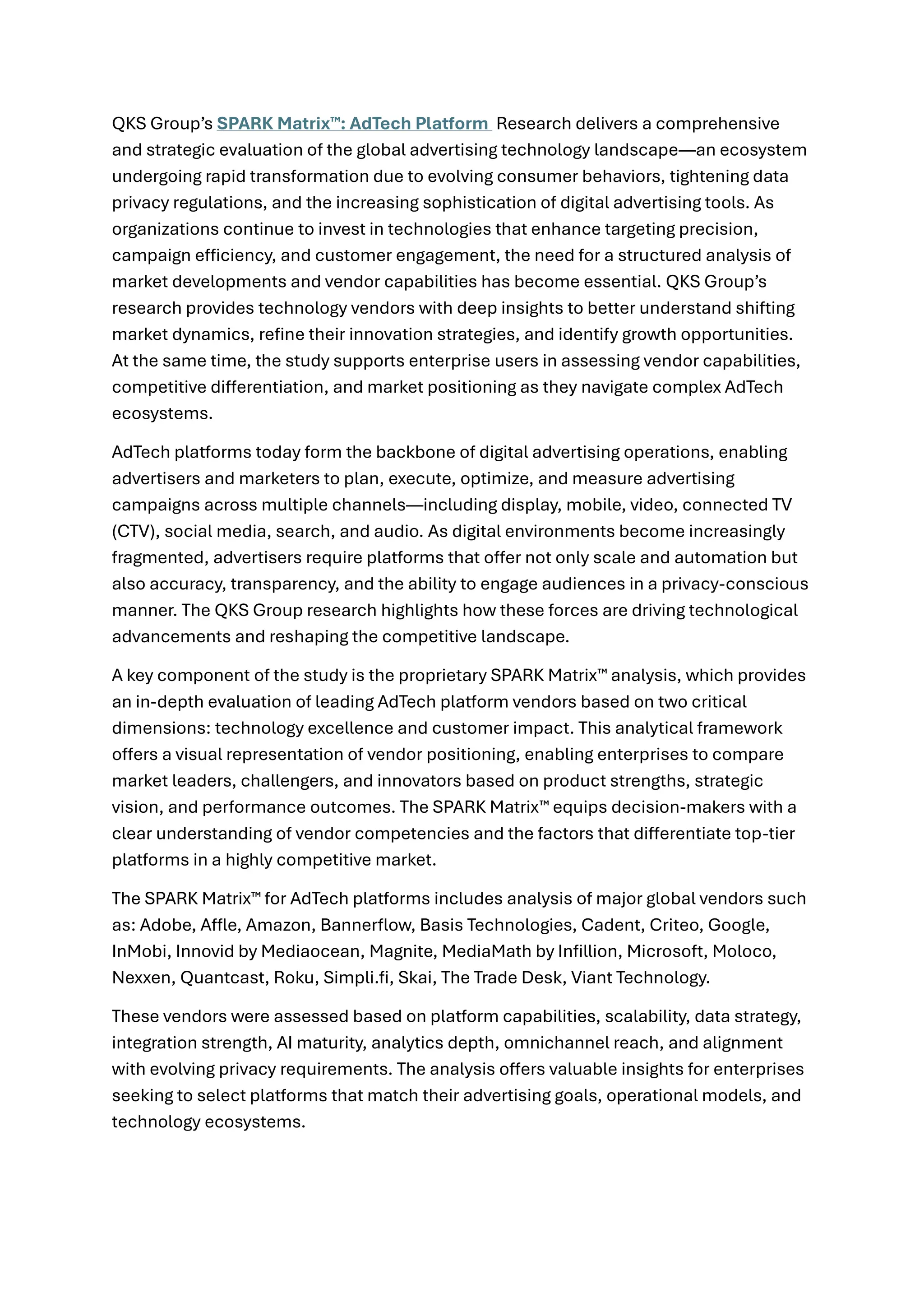 Key Insights from SPARK Matrix™ Evaluation of AdTech Platforms | PDF