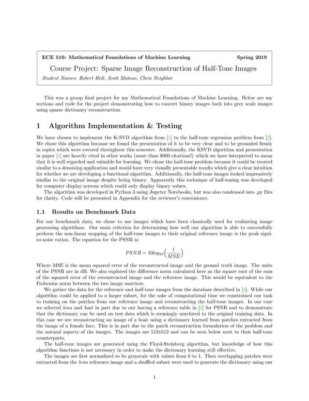 Image Reconstruction Using Sparse Approximation | PDF