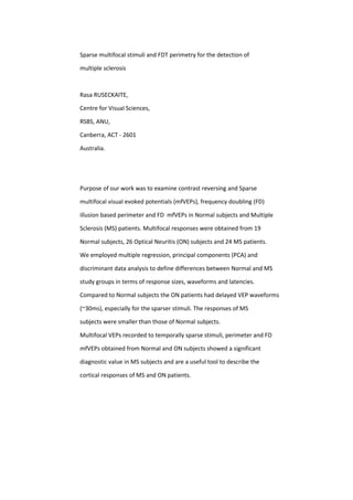 Sparse multifocal stimuli and fdt perimetry for the detection of ...