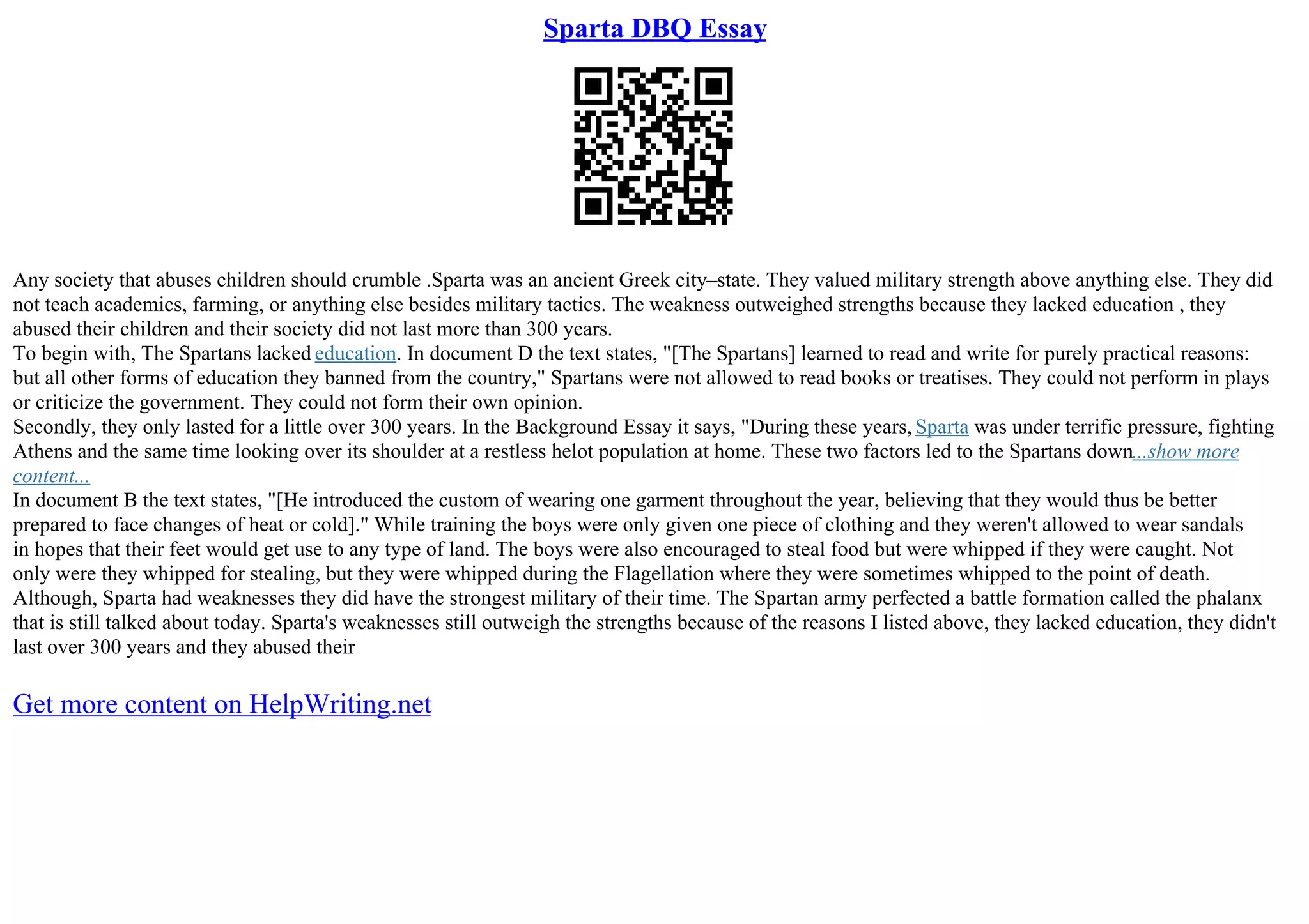 Sparta DBQ Essay | PDF