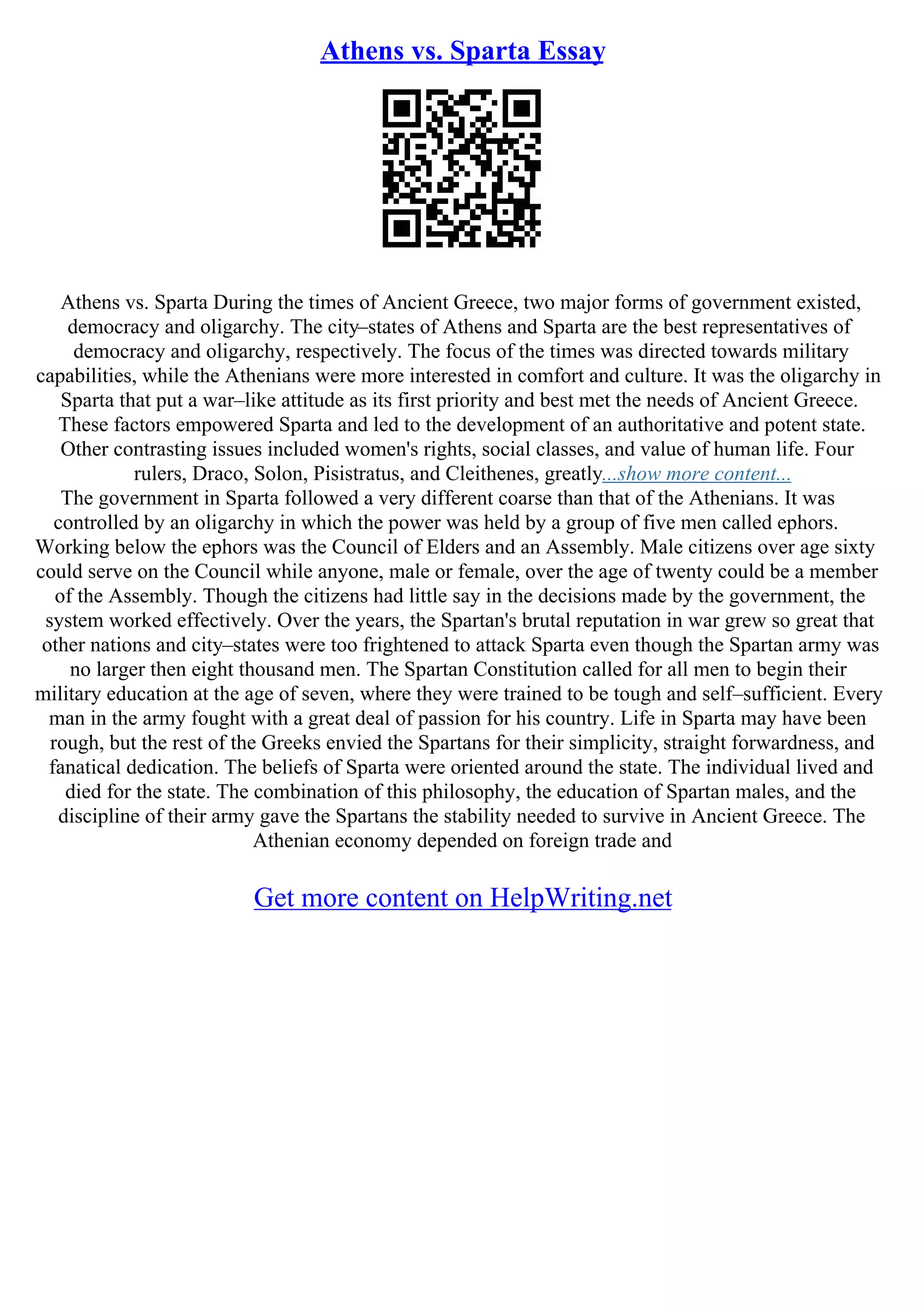 Sparta Essay | PDF
