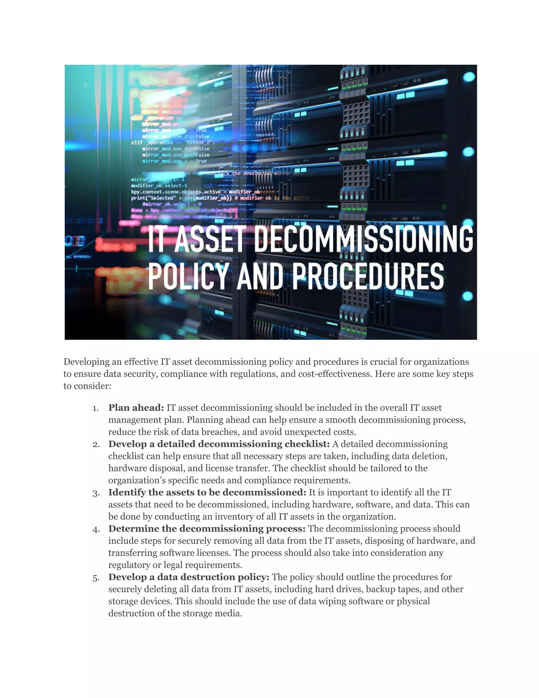 IT ASSET DECOMMISSIONING POLICY AND PROCEDURES | PDF