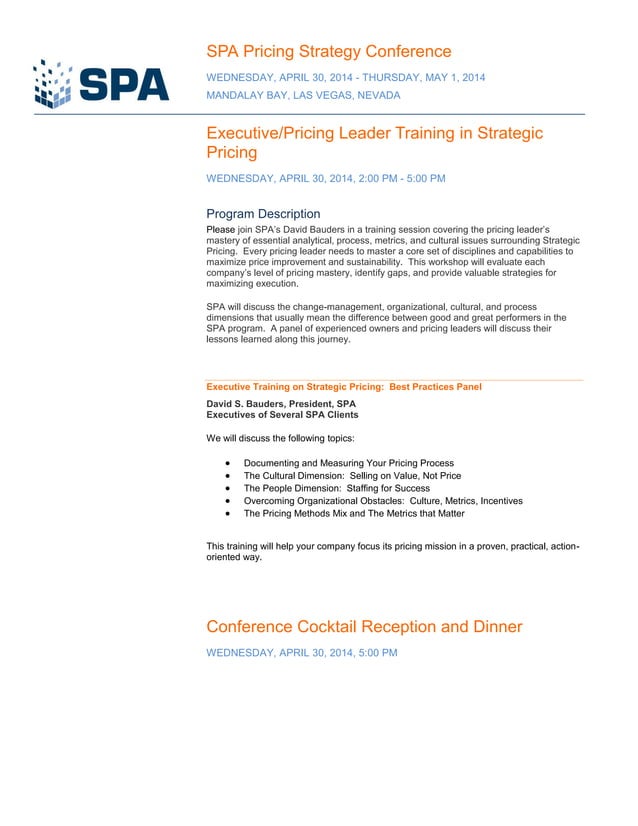 SPA Strategic Pricing Conference Las Vegas 2014 | PDF