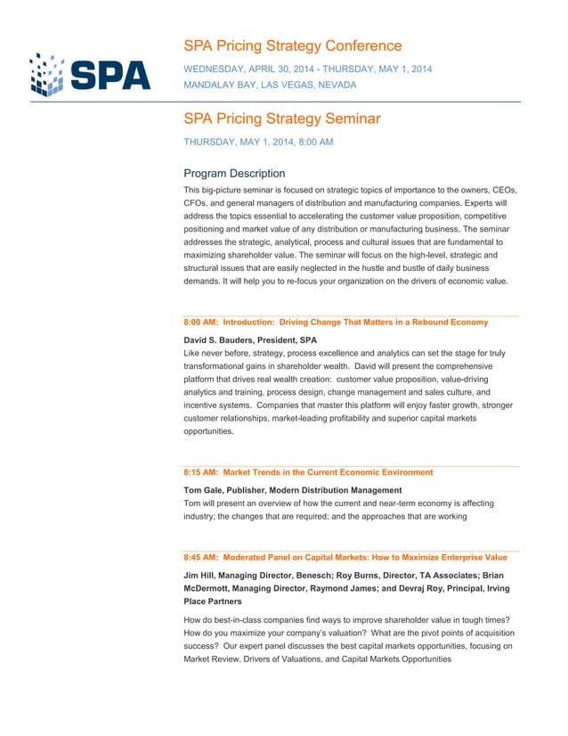 SPA Strategic Pricing Conference Las Vegas 2014 | PDF