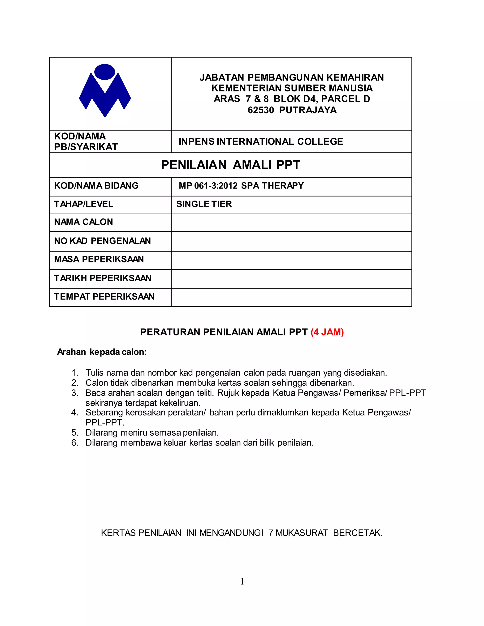 Spa therapy soalan amali set 1 | DOCX