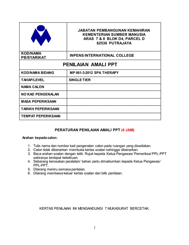 Spa therapy soalan amali set 1 | DOCX